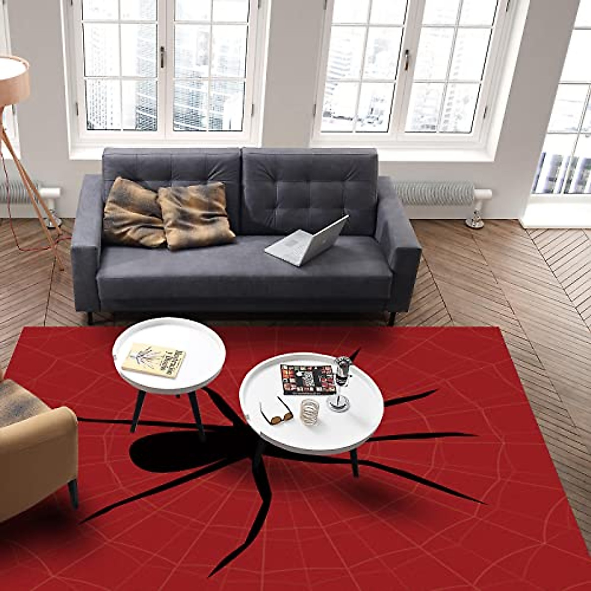 Area Rug Indoor Carpet Black Spiders Web Burgundy Red Back Happy Halloween Home Decor Soft Rugs Collection Comfy Floor Mat Horror Animals Accent Rugs for Bedroom Living Room Kids Room36x60In