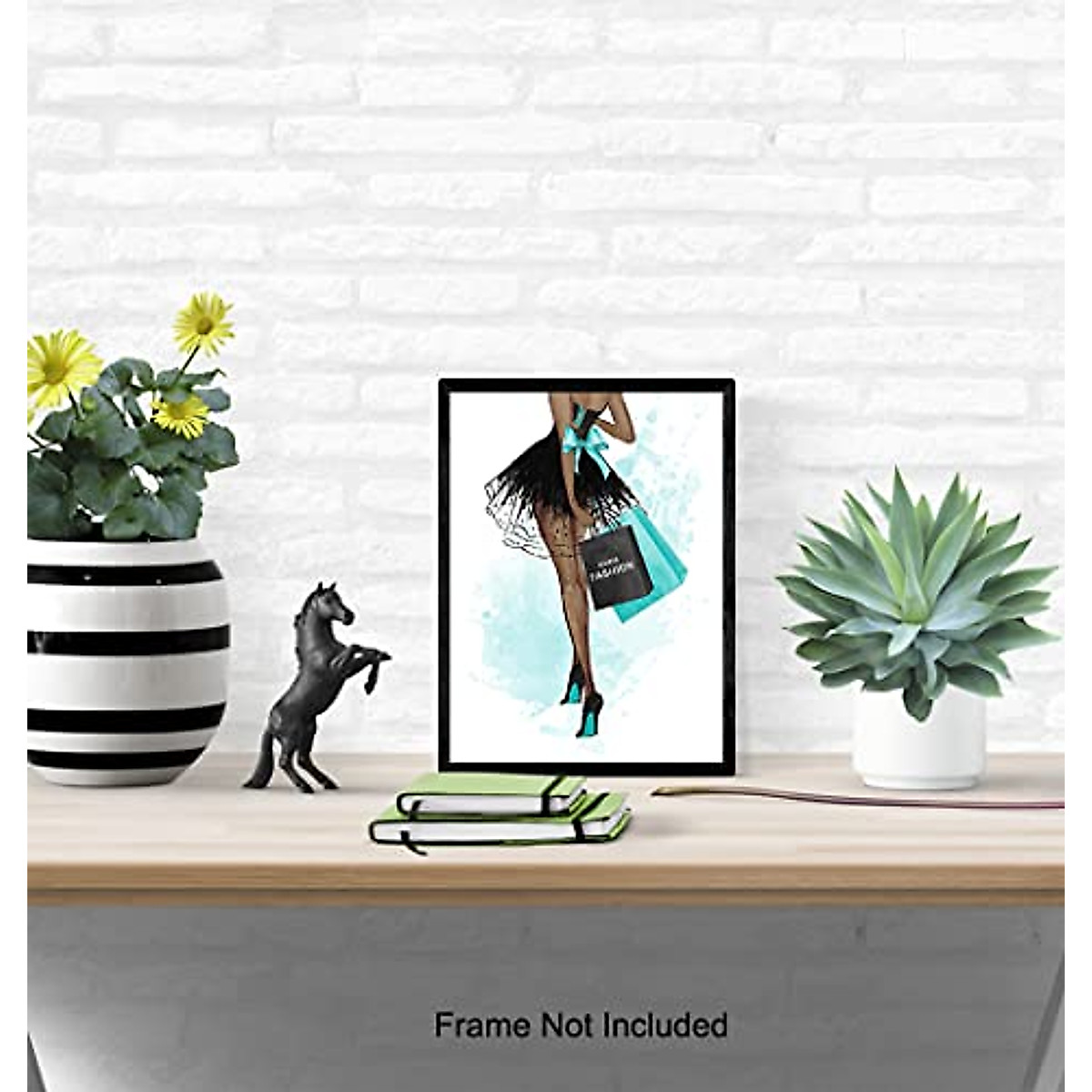 Light Blue Fashion Designer Wall Art - Black Woman, African American Women, Teens, Girls Bedroom - High Fashion Design Wall Decor - Glam Gifts for Latina, African American Woman - Black Culture