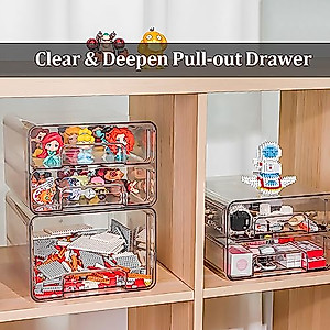 YouLike 2pack Stackable Fridge Drawers Pull Out Bins for Refrigerator Organizer Clear Food Storage Container Set With Drain for Pantry Kitchen Cabinet Office Organization