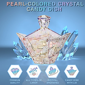 M&N HOME Glass Candy Dish with Lid, Christmas Gift, Pearl Colored Crystal Candy Dish, Decorative Candy Jar, 24 Oz. Extra Large Candy Bowl, Unique Gift, Christmas Candy