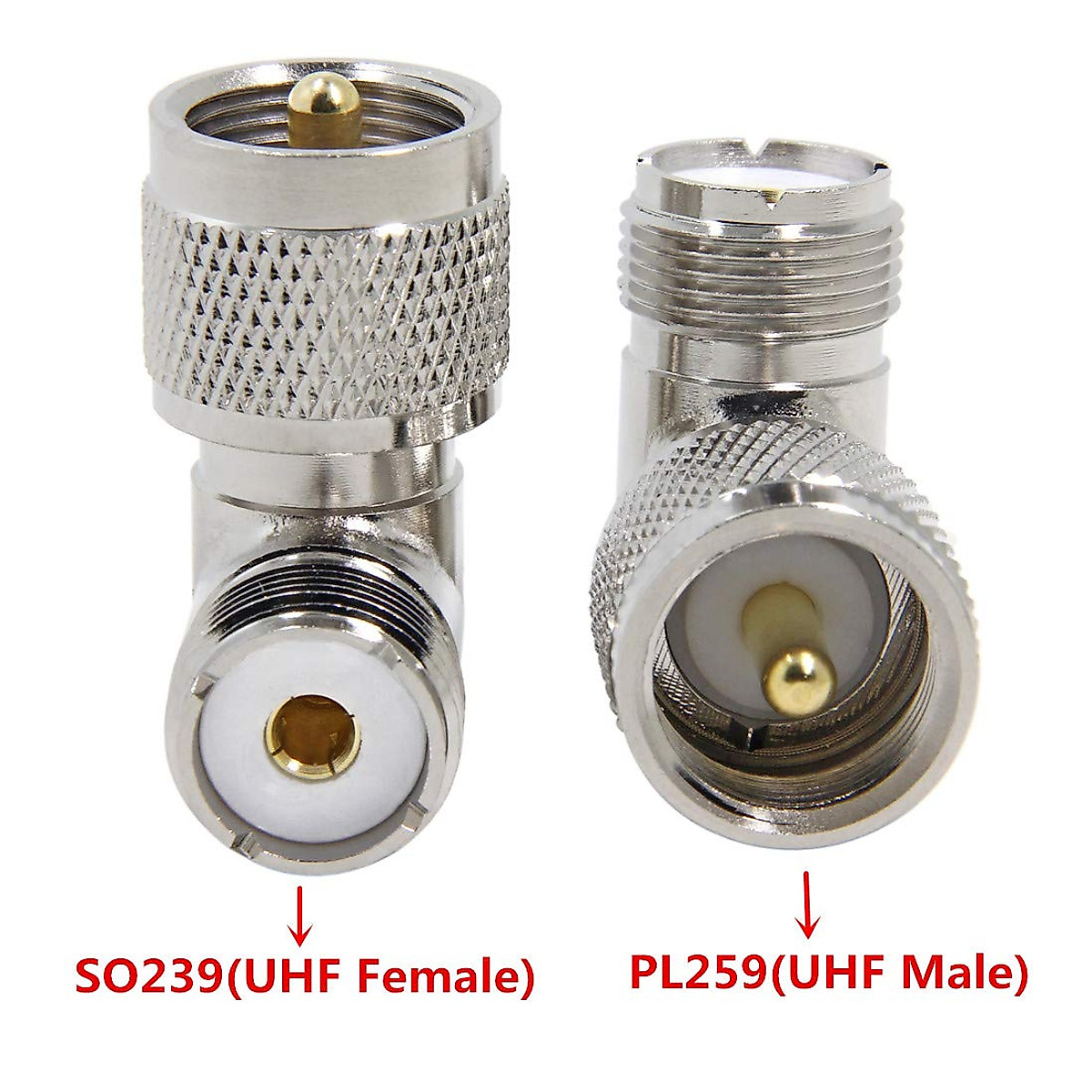 PL259 Right Angle, 2 Pack UHF Male to Female Coax Connector Adapter, 90 Degree Elbow for CB Ham Radio Antenna, Coaxial Cable