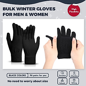 96 Pair Winter Magic Gloves Bulk Stretchy Warm Gloves Full Fingers Knit Thick Thermal Gloves for Men Women Warm Gift (Black)