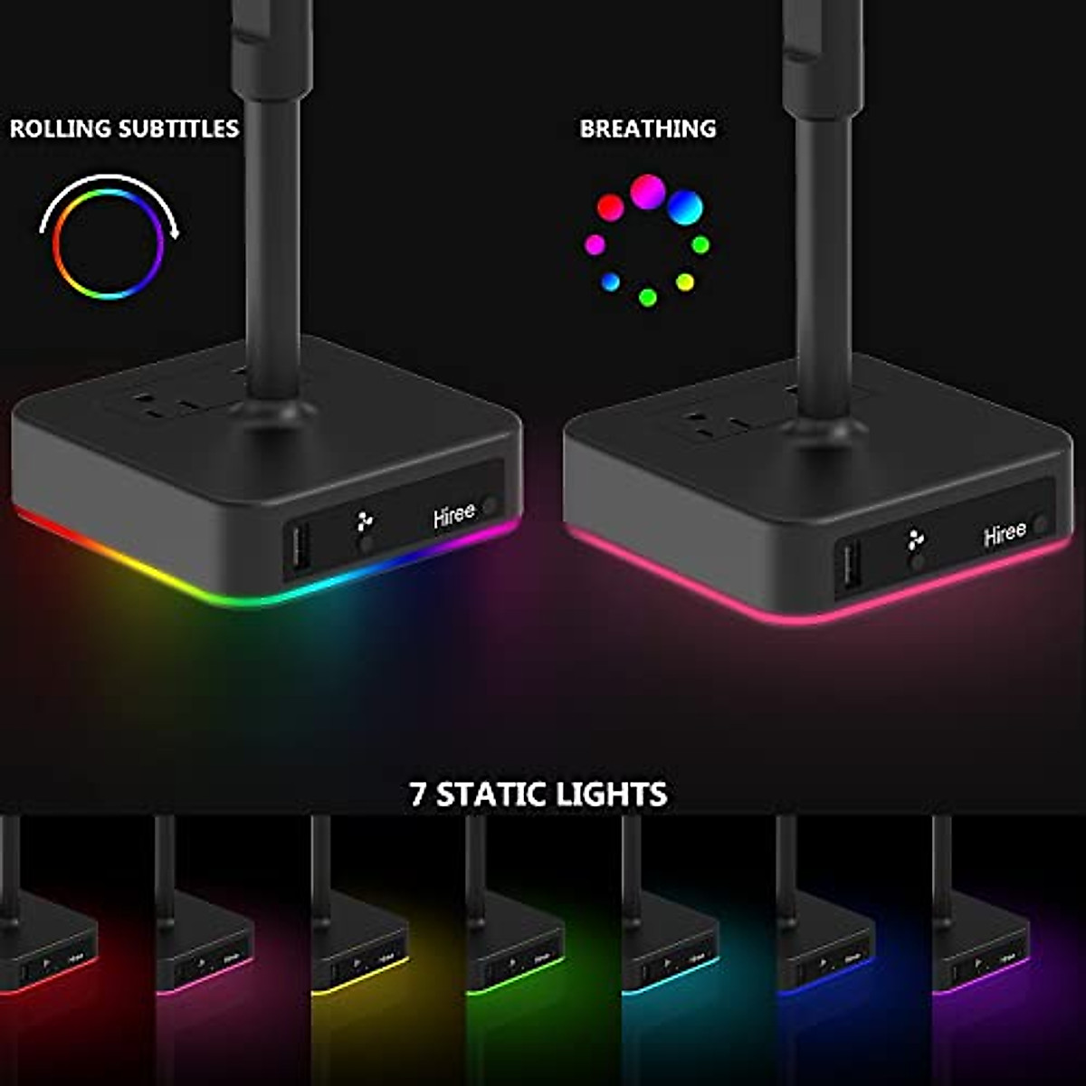 Hiree Desk Fan with USB Charging Port, 2 Speeds 6.7 Inch Small Desktop Table Fan with 2 AC Outlets and LED Lights, Strong Wind, Quiet Operation - Personal Fan for Home, Dorm Room, Office