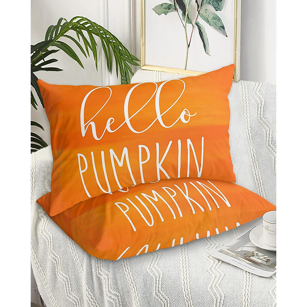 Edwiinsa Thanksgiving Pillow Covers King Standard Set of 2 Bed Pillow, Plush Soft Comfort for Hair/Skin Cooling Pillowcases with Envelop Closure 20x36 Inches Burnt Orange Pumpkin Festival