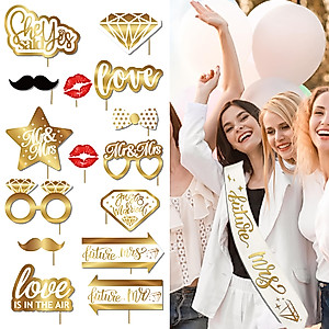 gold engagement party decorations - (Total 90pcs) Glitter happy Engaged Banner, MR and MRS Balloons, Hanging Swirl,balloons, Ring Balloons for Wedding Engagement Party Decor