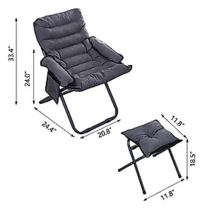 Faytn Living Room Lazy Chair with Ottoman, Foldable Lounge Reclining Armchair Comfy Chair with Side Pocket Footrest for Bedroom/Office/Hosting, Grey