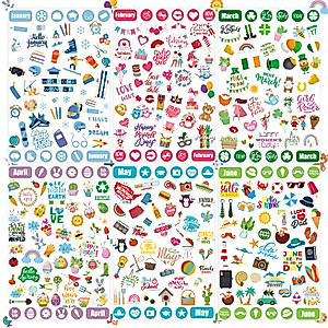 24 Sheets Daily Planners Monthly Celebrations Planner Stickers for Calendar Decorating, Planning, Scrapbooking, Holiday Seasonal General Events, 1,100+ Stickers Per Pack