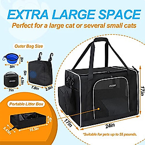 Petskd Large Pet Carrier 24"x17"x17" for Large Cats, Pet Carrier for 2 Cats or Medium Dog, Cat Carrier for Car Travel with Litter Box and Bowl, Cat Soft Carrier with Locking Safety Zipper