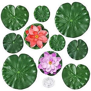 Auihiay 10 Pieces Realistic Lily Pads Artificial Water Floating Foam Lotus Flowers, Water Lily Pads Ornaments for Pond Pool Aquarium Water Decoration