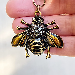 Gothic Bee Zipper Pull for Backpacks, Cute Rhinestone Purse Charms, Unique Vintage Style Insect Handbag Jewelry, Victorian Steampunk Zipper Charms, Camera Bag Charms, Cool Key Chain Charm
