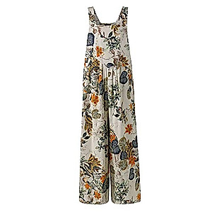 Bravetoshop Womens Jumpsuit Suspender Wide Leg Overalls Summer Boho Button Up Baggy Rompers with Pockets (A-Yellow,M)