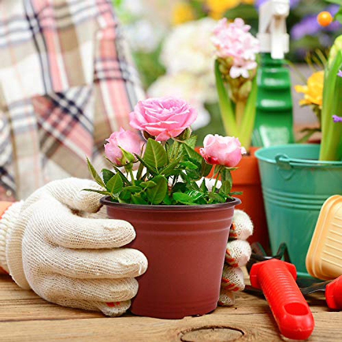 Delxo 50 Pcs 6 Inch Plants Nursery Pots Reusable Plant Seeding Nursery Pot Waterproof Plastic Pots Seed Starting Pots