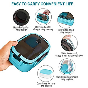 Kids Bento Box, 1.3ML Kids Lunch Box with Sauce Container and Cutlery, 6 Compartments Carrying Handle Bento Box with Bento-Style Tray, Great Bento Box Adult Lunch Box, Blue