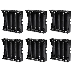 Coliao 6pcs 18650 Battery Case Holder 4 Slots X 3.7V 18650 Battery Storage Box, in Parallel Black Plastic Batteries Clip Box with Pin for DIY Parallel or Series Circuit PCB Projects