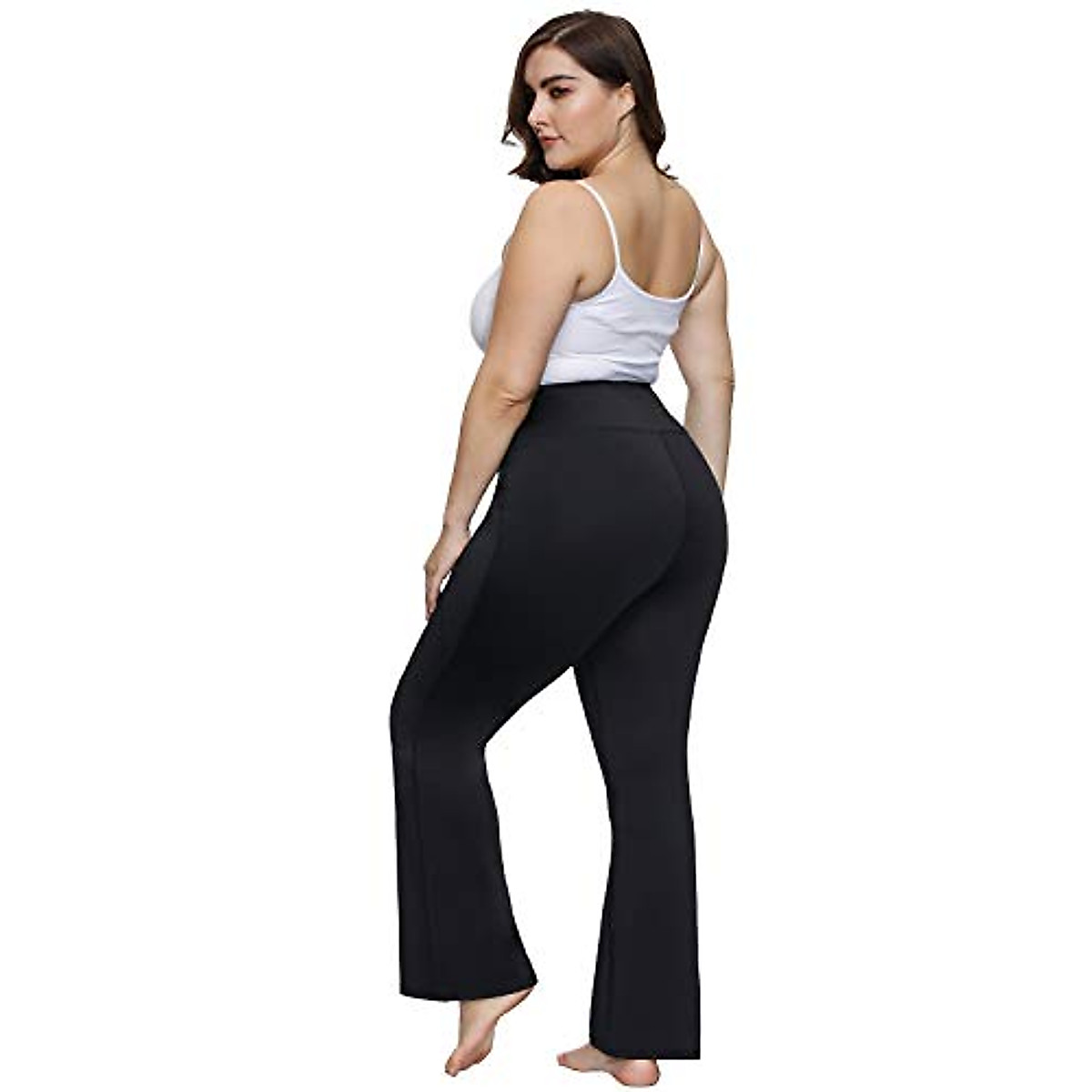 Hanna Nikole Women's Plus Size Bootcut Yoga Pants with Pockets High Waist Tummy Control 24W Black