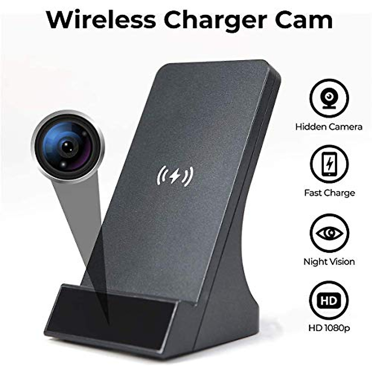 LIZVIE Wireless Charger with Spy Hidden Camera, 1080P HD Mini Smart Nanny Security Cam WiFi Remote Viewing/Night Vision/Motion Detection
