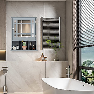 LOKO Bathroom Medicine Cabinet with Mirror, Small Bathroom Cabinet Wall Mounted with Single Mirrored Door & Adjustable Shelf, Bathroom Wall Cabinet, 19 x 6.5 x 23.5 inches (Grey)