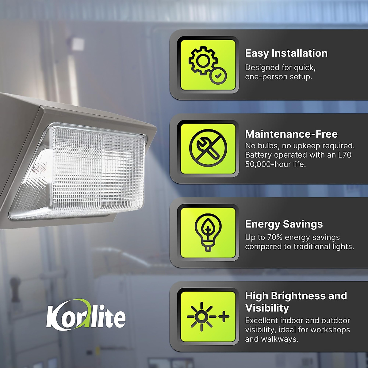 Konlite - 120W Commercial LED Wall Pack Light with Photocell, IP65 Rated, ETL Listed Wall Light Fixtures, Wall Lights for Outdoor Lighting, 17,400LM, 5000K Daylight, Dusk to Dawn, Dimmable 0-10V