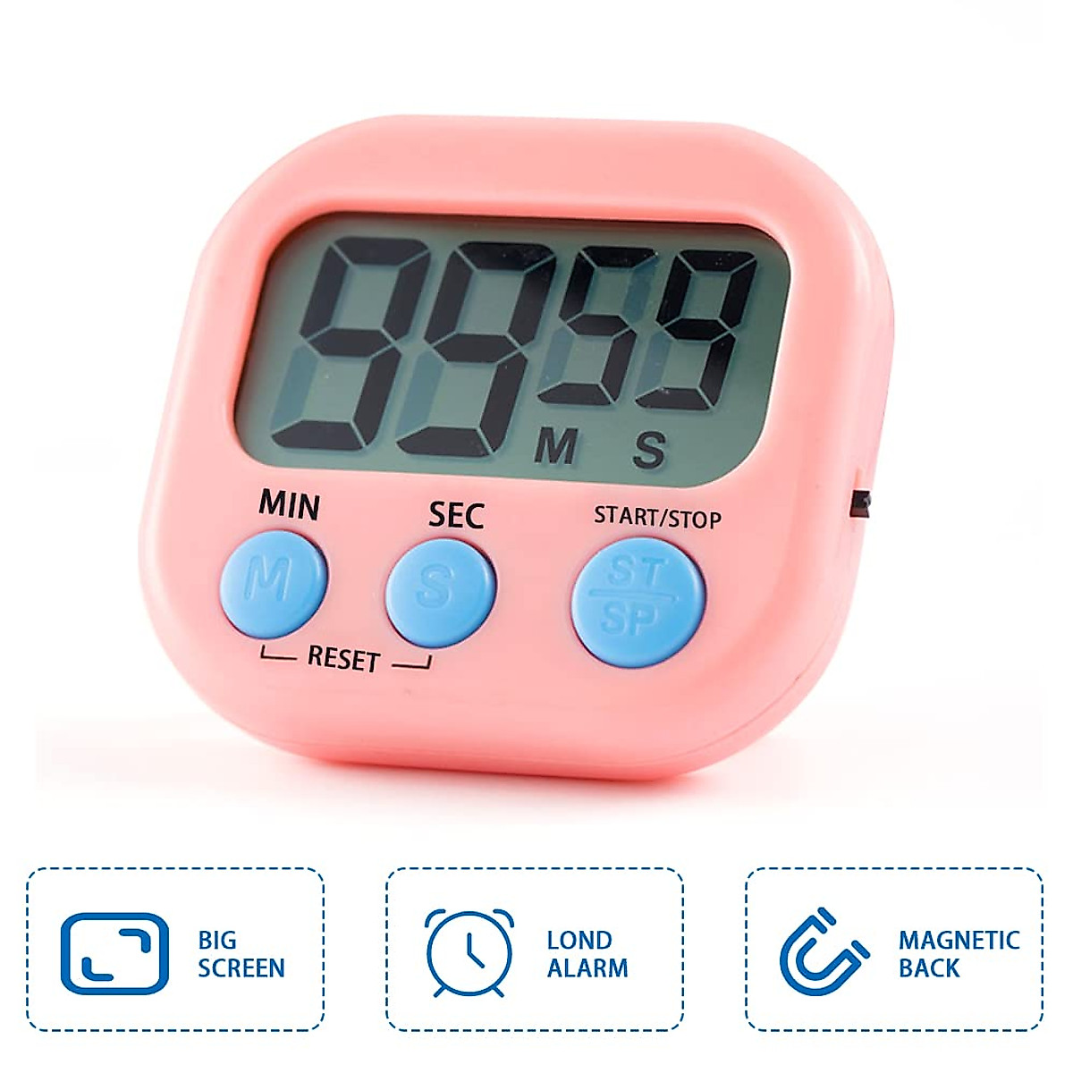 4 Set Digital Kitchen Timer Magnetic Backing Stand, Timers for Baking, Kitchen, Study, Exercise Training, Count up&Count Down Clock Loud Alarm(Include Battery)