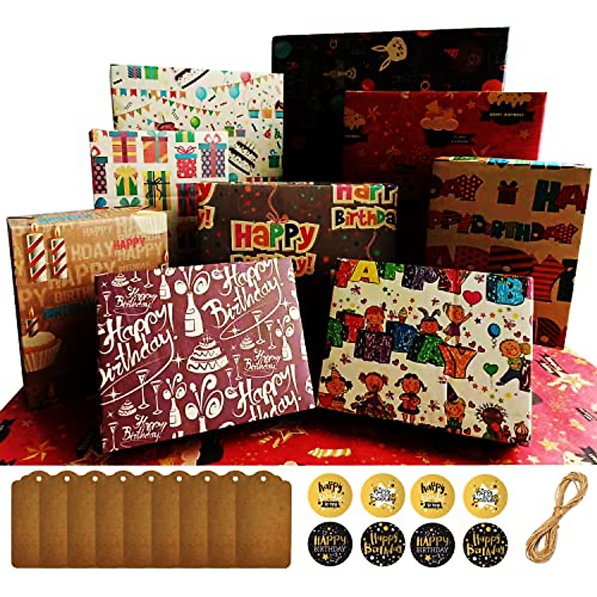 Birthday Wrapping Paper.9 Different Types of Gift Wrapping Paper（Each 27.5 x19.7 inches/70×50cm）.Birthday Wrapping Paper For Boys Men Women Girls Kids.…