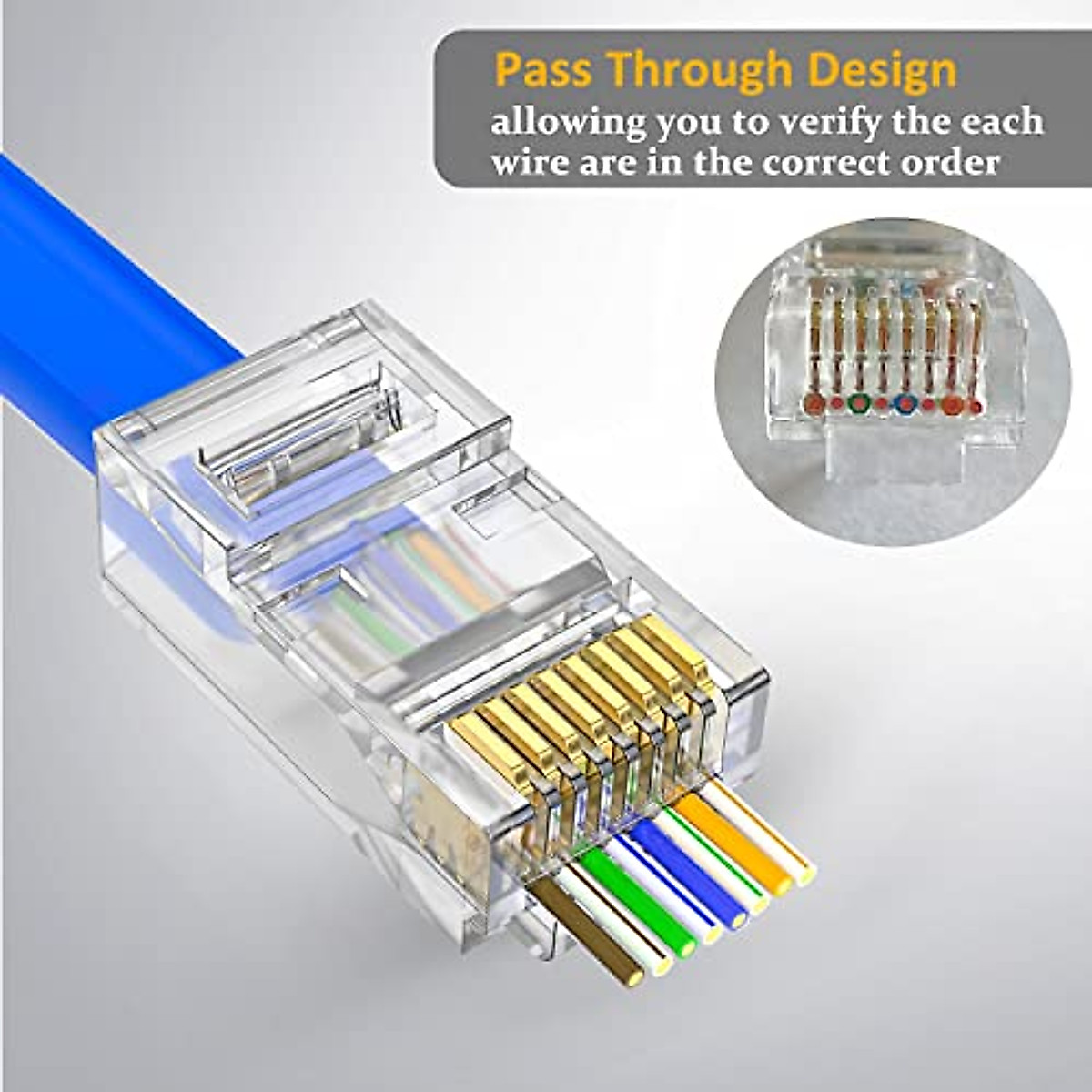 AOWIZ RJ45 Cat5 Cat6 Connector Pass Through RJ45 Ends for Solid Wire and Standard UTP Network Cables 100-Pack