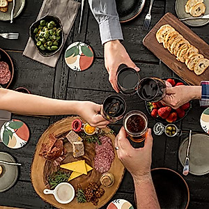 HOPONY Coasters for Drinks,6 Pieces Ceramic Stone Coaster Set with Metal Holder Stand, Cork Base,Absorbent Cups Place Mats for Home Decor,Abstract Leaf