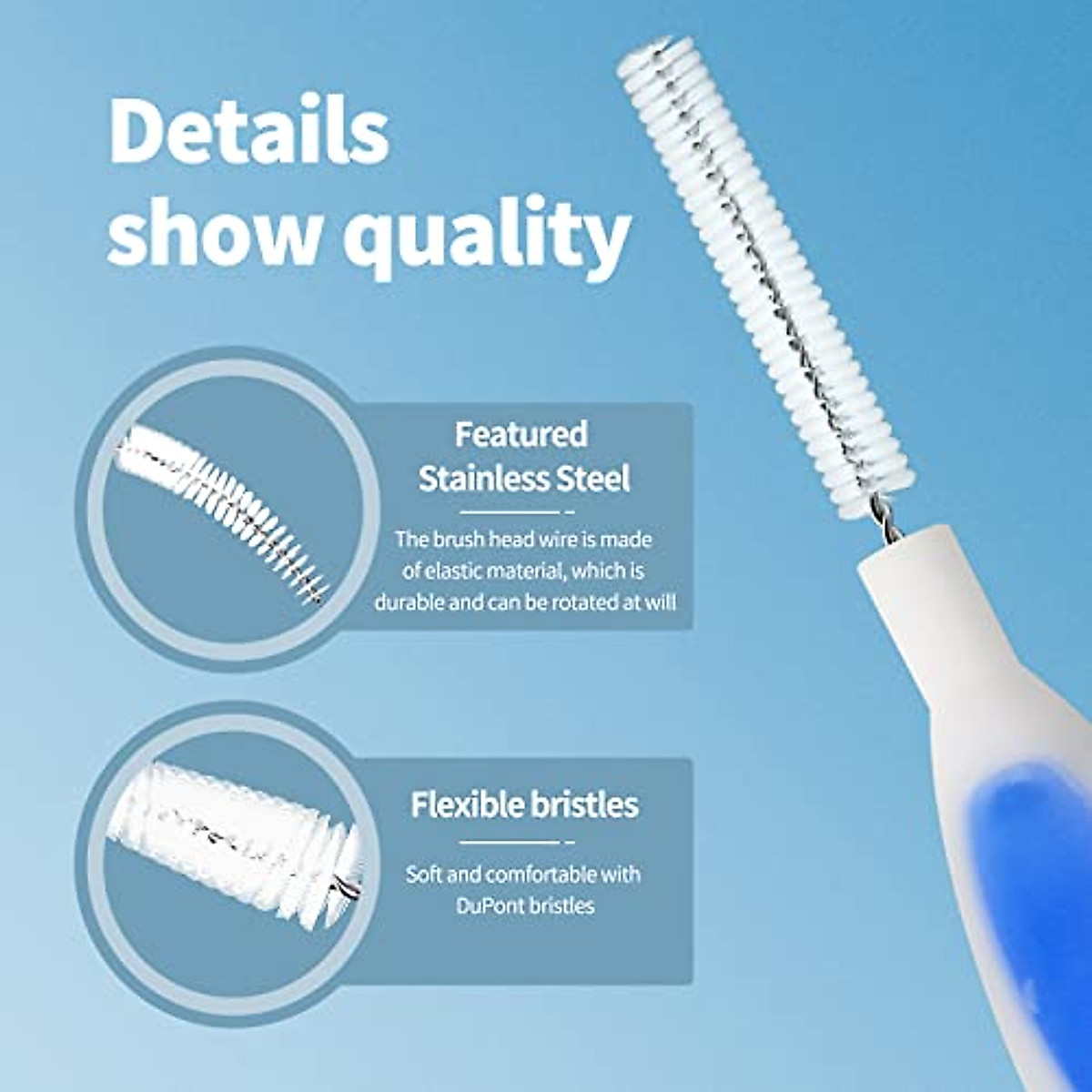 OUMJCING Interdental Brushes, Dental Brush Cleaner Toothpick Flossing Head Tooth Cleaning Tool with Portable Case for Tooth Cleaning(Blue) (Micro Tight Teeth)