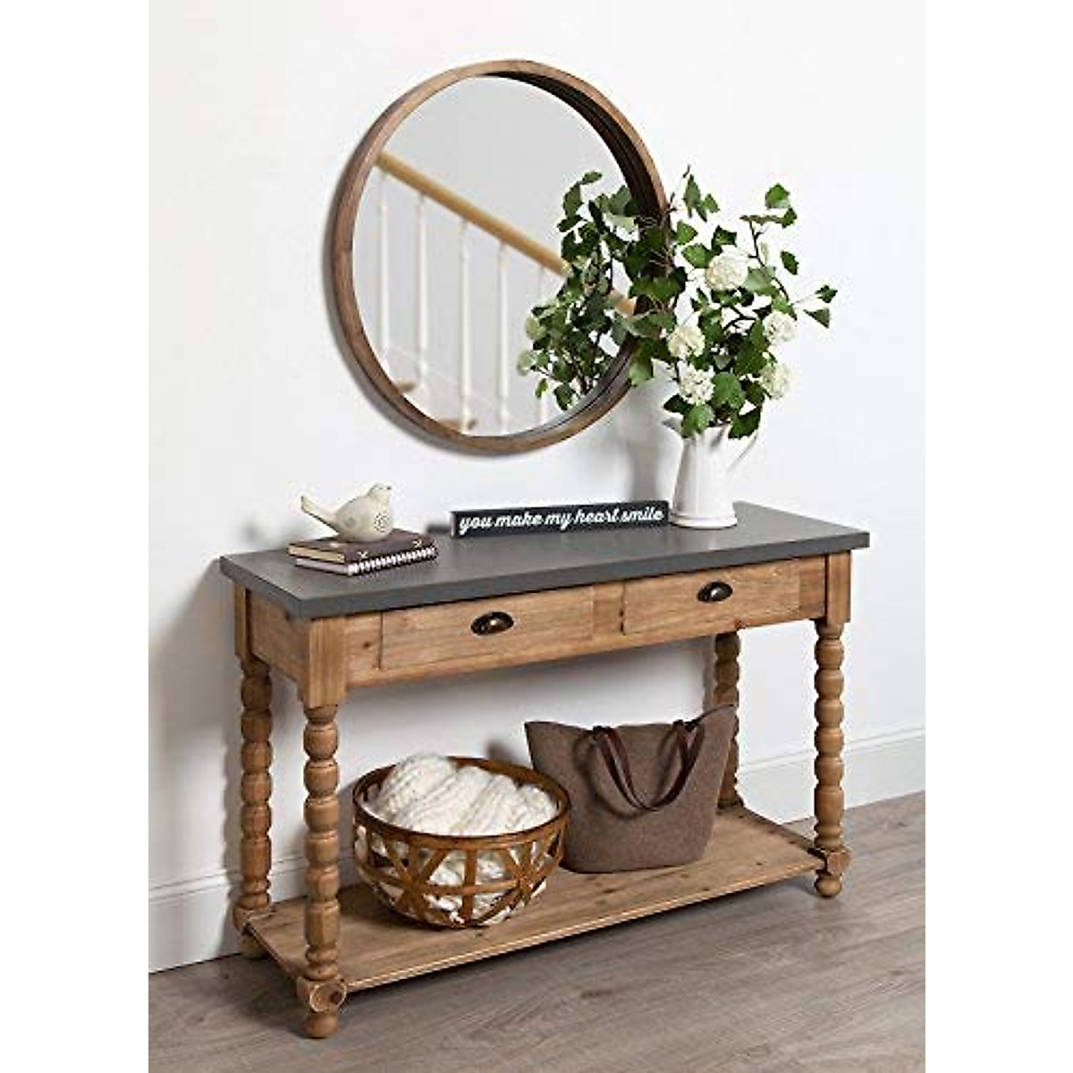 Kate and Laurel Rutledge Farmhouse Chic Two Drawer Console Table, Rustic Wood Base and Concrete Gray Top
