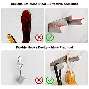 HarJue Bath Towel Hooks, 304 Stainless Steel Robe Towel Hooks Heavy-Duty Waterproof Rustproof Coat Hook for Bathroom and Kitchen-Wall Mounted, Double Towel Holder (Brushed Nickel, 2 Pack)