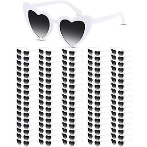 Hoteam 100 Pairs Heart Shaped Sunglasses Bachelorette Sunglasses Bulk Bachelorette Party Decorations Glasses Women for Wedding (White)