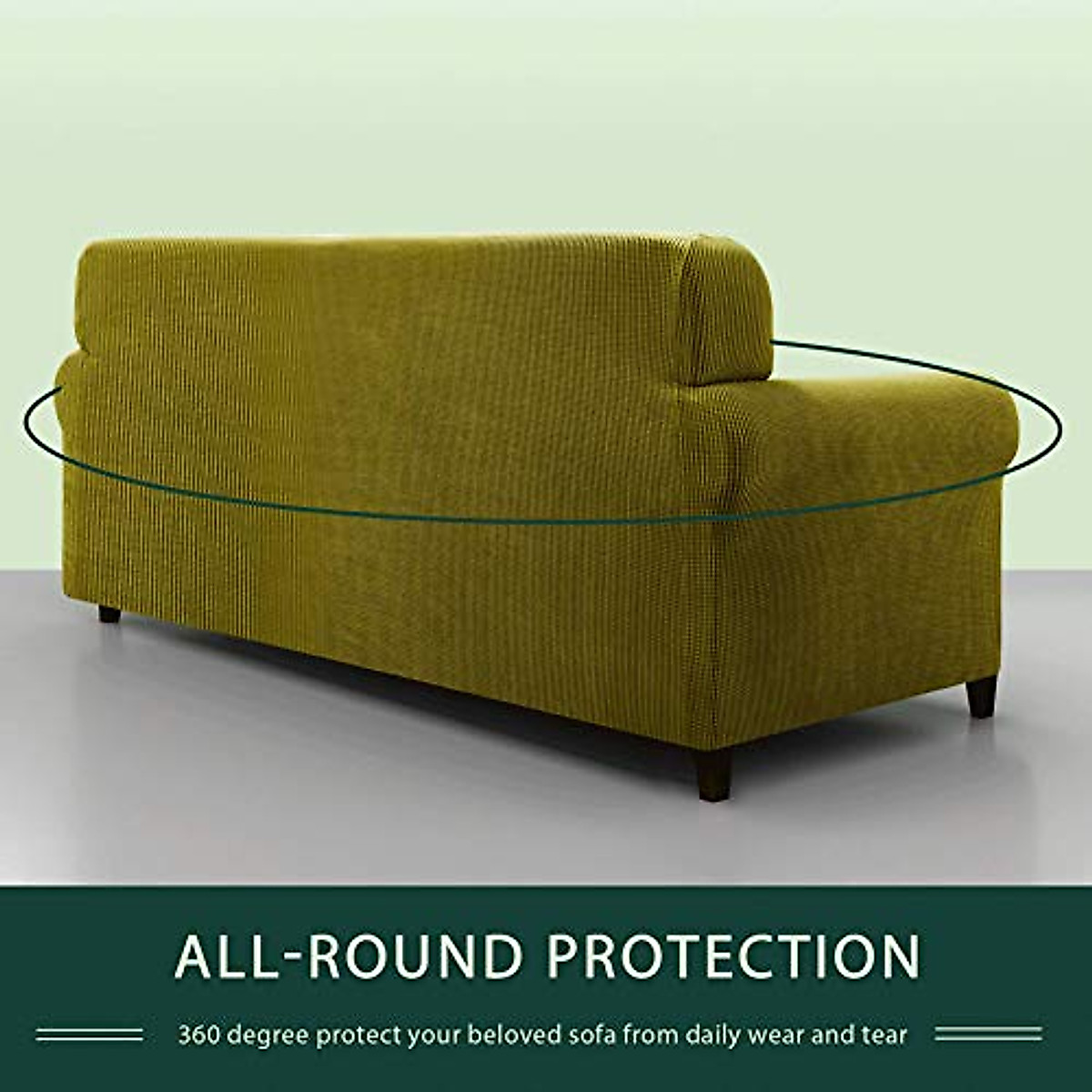 CHUN YI Stretch Loveseat Sofa Slipcover 2 Piece Sofa Cover, 2 Seater Couch Slipcover Coat Soft Washable Furniture Covers with Elastic Bottom, Checks Spandex Jacquard Fabric, Medium, Yellow Green