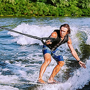 MUMUBOAT 25ft Wakesurf Rope with EVA Handle, 6 Sections Floating Watersport Ropes for Surfing (Grey & Black)