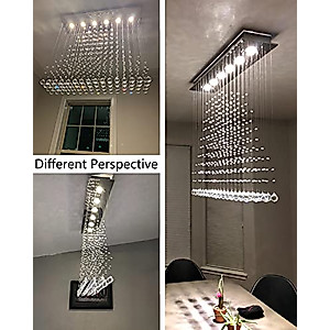 7PM Rectangle Chandeliers for Dining Room, 6-Light Modern K9 Crystal Chandeliers, Raindrop Chandeliers, Dimmable, Adjustable Color Temperature, Pendant Lights for Kitchen Island, L40 x W10 x H40