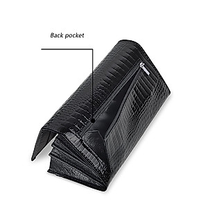 Dicihaya Large Capacity Clutch Purse Genuine Leather Women Wallet Long Double Zipper Wallets Multi Card Holder (Black)