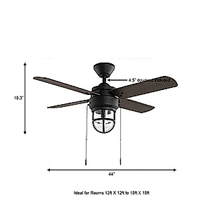 Hampton Bay Cedar Lake 44 in. Indoor/Outdoor LED Matte Black Damp Rated Downrod Ceiling Fan with Light Kit and 4 Reversible Blades (52109)