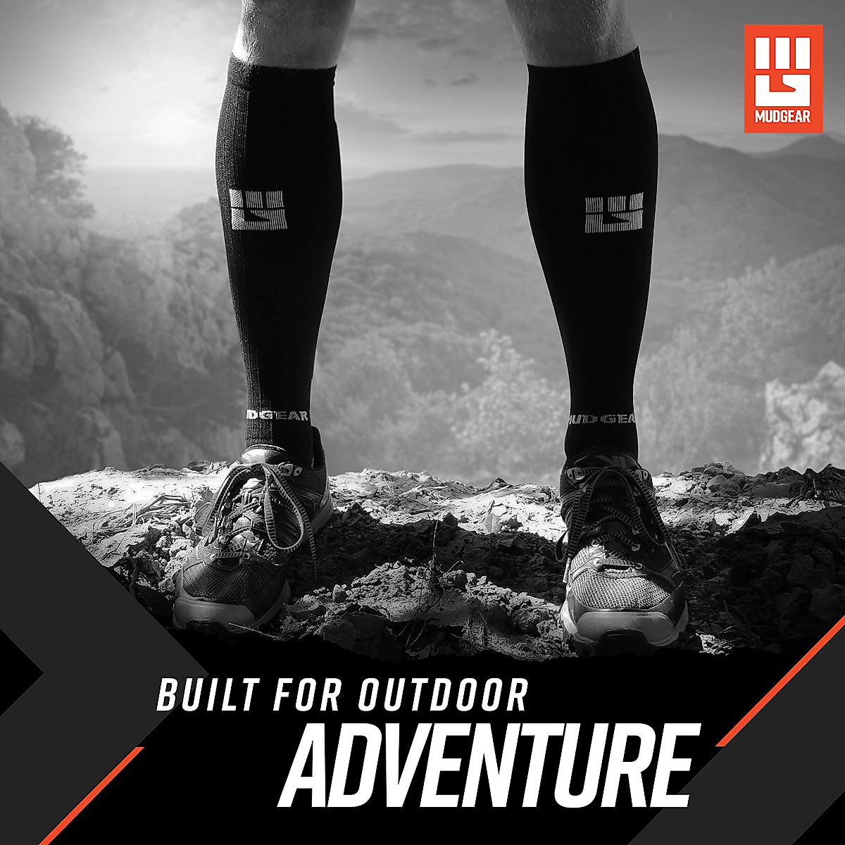 MudGear Compression Socks - Graduated Compression Socks for Women & Men for Sport, Running, Flight, Pregnancy, Circulation and Recovery - Black/Gray Large Long Compression Socks with 15-20 mmhg