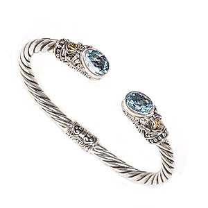 NOVICA Artisan Handmade Gold Accented Blue Topaz Cuff Bracelet from Indonesia [18 in L 2 mm W Pendant(s) 1.3 in L x 0.9 in W x 0.2 in D] ' Dragonfly Den in Blue'