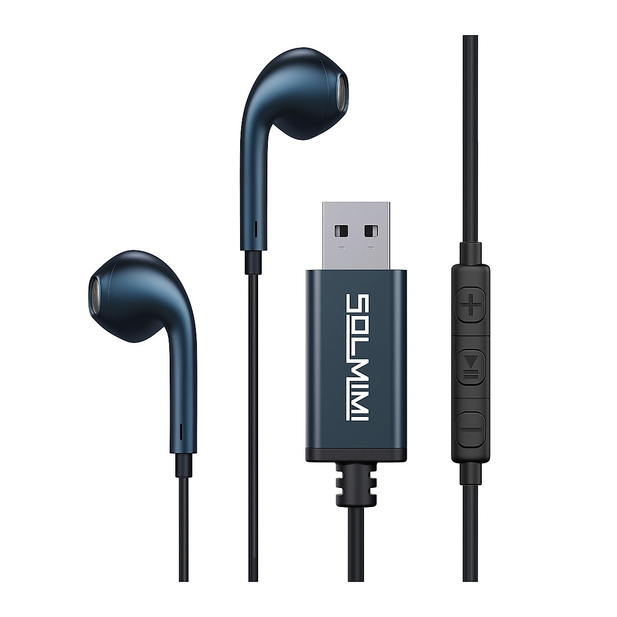 SOLMIMI USB Earbuds with Microphone for PC Laptop, 2M/6.5ft USB Headset with Microphone for PC, USB Headphones for Computer Laptop PC PS4 PS5 Notebook Desktop Office Home with Volume Control& Mute
