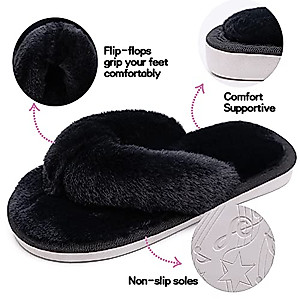 techcity Boys Girls Fuzzy Flip Flop Slippers Kids Cute Soft Comfy Open Toe Fluffy Slip On Thong Flat Sandals House Home Fur Slides Indoor Outdoor