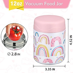 wiwens 12oz Soup Thermo for Hot Food Kids Insulated Food Jar Wide Mouth Lunch Container Leak Proof Stainless Steel Vacuum Bento Box for School Office Travel Outdoors White-Rainbow