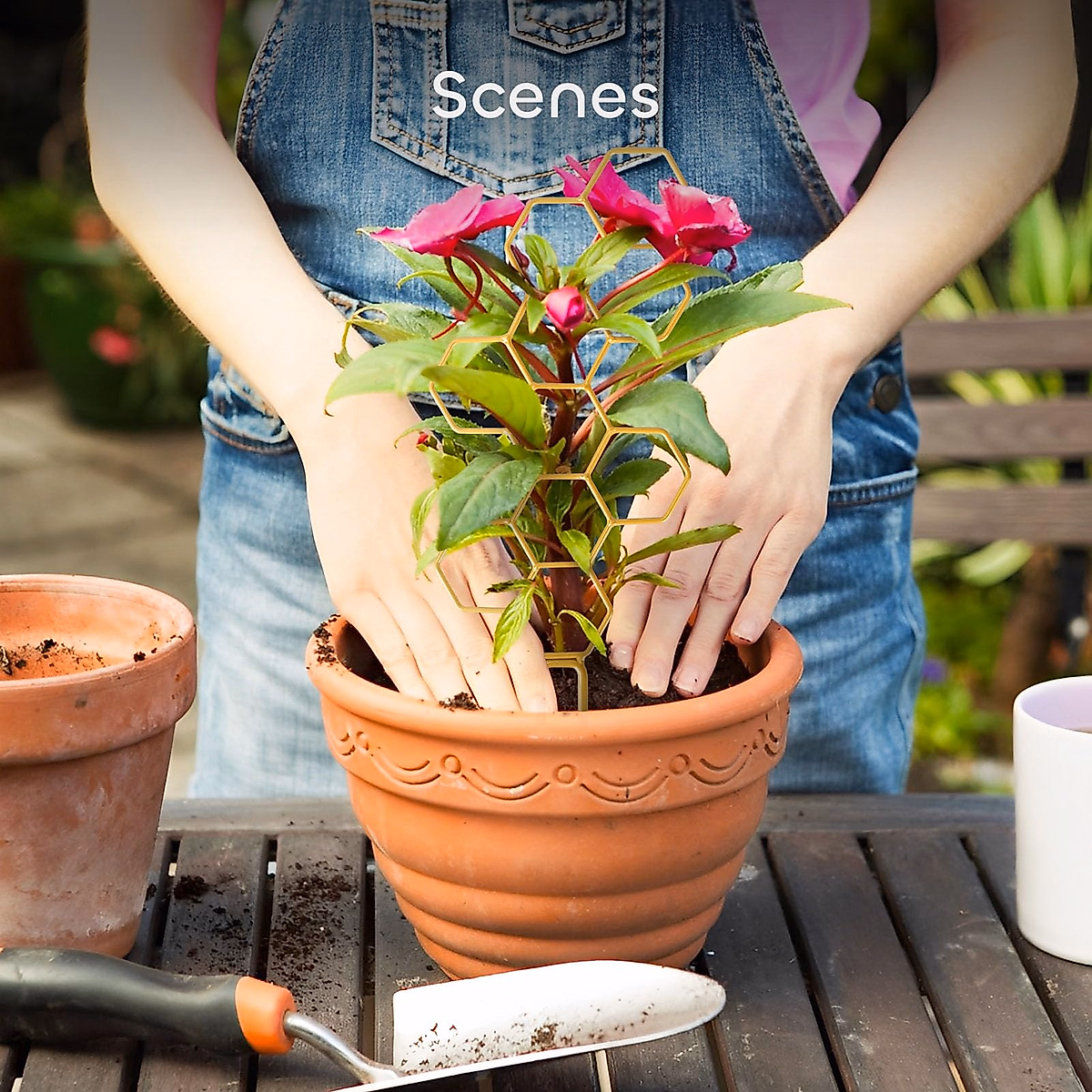 GROWNEER 2 Pcs 14" Small Plant Trellis for Climbing Plant, Honeycomb Metal Potted Trellis with 20 Pcs Cable Ties, 15 Pcs Plant Labels, Plant Support for Flower Stem Vines, Golden