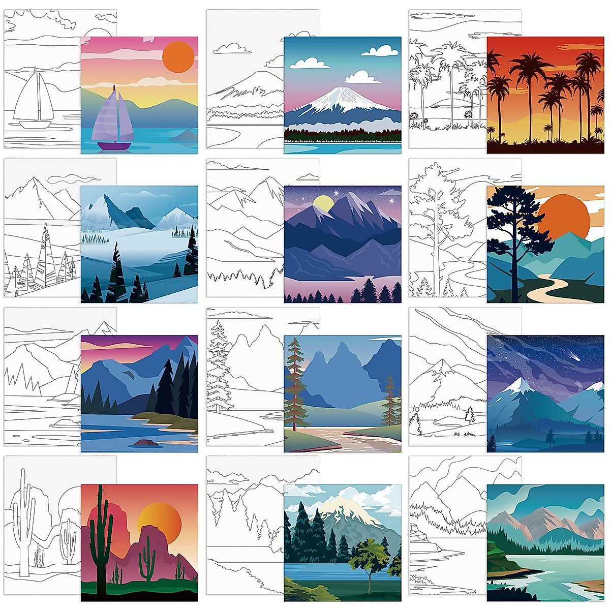 Sherr 12 Pcs Pre Drawn Canvas Pre Printed Canvas Set for Adults Cute Printed to Paint Set Theme Painting for Valentine Party Favor(Landscape)
