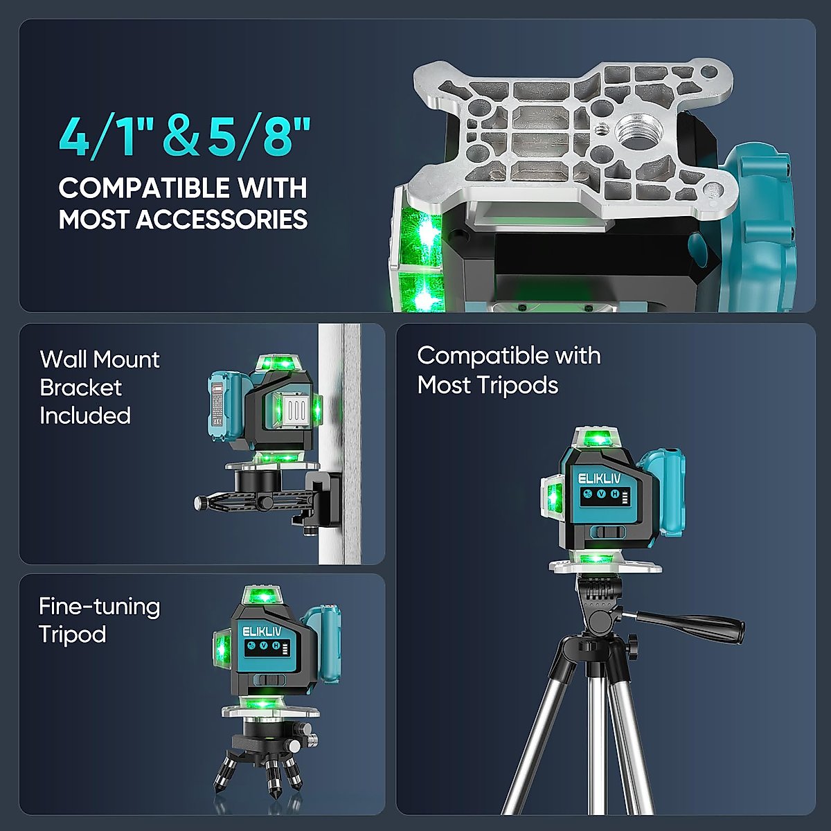 Laser Level, Elikliv Laser Level 360 Self Leveling, 200Ft Green Laser Level Lines Tool, 4x360° Cross Line Laser, Self Leveling Laser Level for Construction＆Picture Hanging,Rechargeable Batterie(16Hrs)
