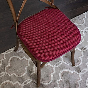 Sweet Home Collection Chair Cushion Memory Foam Pads with Ties Honeycomb Pattern Slip Non Skid Rubber Back Rounded Square 16" x 16" Seat Cover, 2 Pack, Wine Burgundy