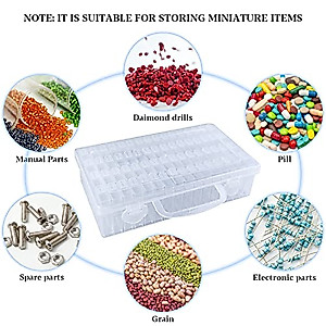 MESTOP 5D Diamond Painting Storage Containers Diamond Art Accessories Beads Storage Box with Funnel Plate 140pcs Label Stickers for Seeds DIY Art Crafts (64 Grids)