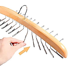 Ohuhu Tie Rack, Wooden Tie Organizer, 24 Tie Hanger Hook Storage Rack, Closet Accessory Organizer+Belt Rack, Ohuhu Durable Wooden Belt Organizer, 360 Degree Swivel Tie Rack Holder for Closet