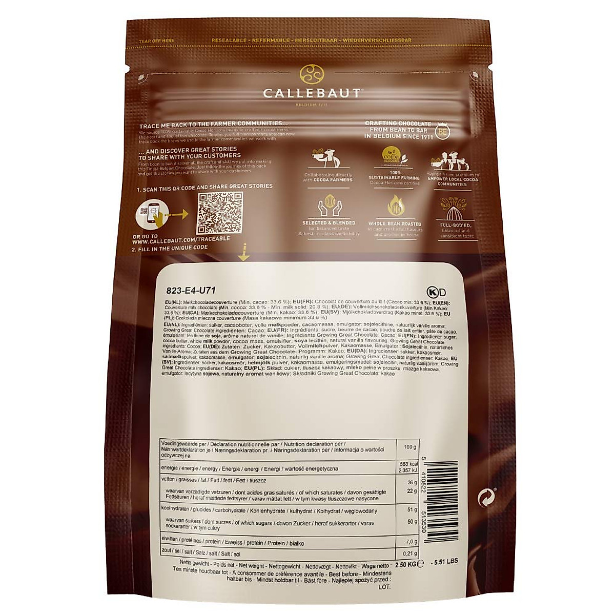 Belgian Milk Chocolate Baking Callets (Chips) - 33.6% - 1 bag, 5.5 lbs