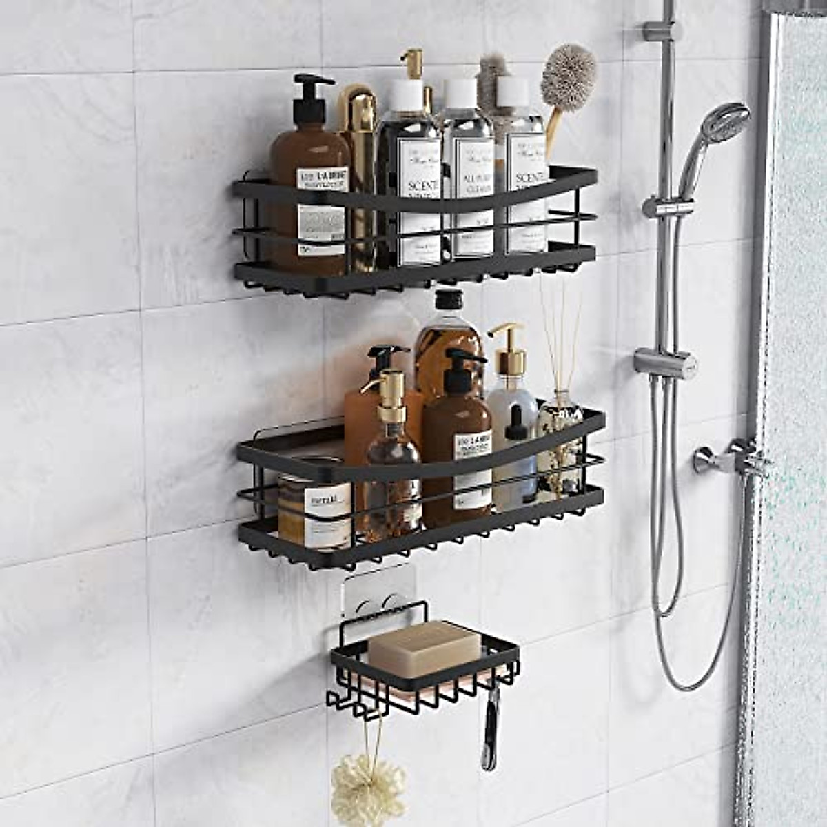 FRWUYU Shower Caddy,adhesive shower shelves Bathroom Shower Organizer Large capacity,[4-Pack],Shower Shelf for Inside Shower Rack,bathroom shower shelves,Matte Black