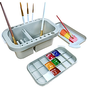 Multifunctional Paint Brush cleaner16 Holes Paint Brush holderwith Paint Pallet Storage Box, Artists Watercolor Oil Acrylic Gouache paintingpainting Supplies, Portable with lid Paint Palette