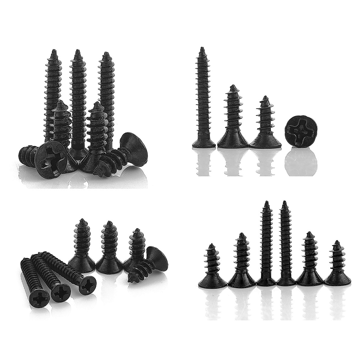LBY 900pcs M1.7 M2 M2.3 x 5mm / 8mm/ 12mm Flat Head Self-Tapping Sheetmetal Screw Assortment Kit Mini Wood Screws 9 Sizes Combination Carbon Steel Black